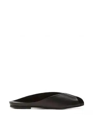 ALOHAS Peep-toe Leather Flat Sandals - Black