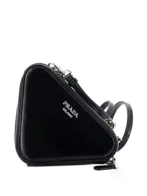 Prada Triangle Double Pouch Crystal Embellished Satin Mini Crossbody Bag - Black