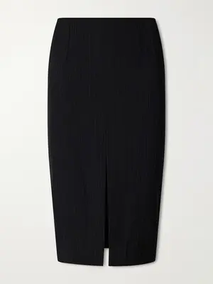 Saint Laurent Pinstriped Wool-blend Knee-length Skirt - Black