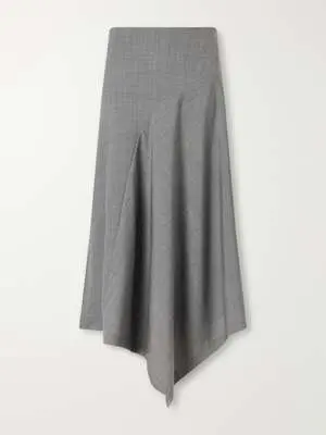 ST. AGNI Asymmetric Stretch-wool Midi Skirt - Gray