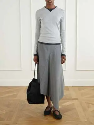 ST. AGNI Asymmetric Stretch-wool Midi Skirt