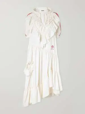 Simone Rocha Adidas Originals Logo-embroidered Asymmetric Ruffled Jersey Hooded Midi Dress - White