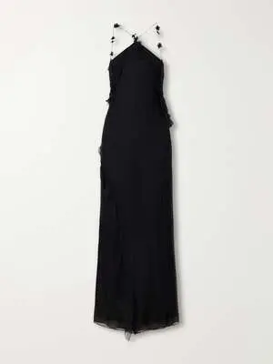 SIR. Lysia Open-back Embellished Ruffled Crepe Silk Halterneck Maxi Dress