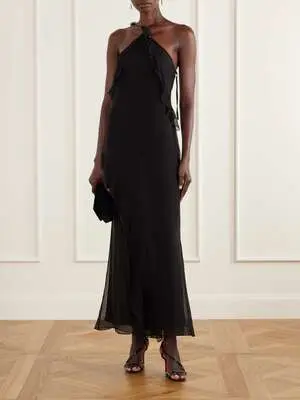SIR. Lysia Open-back Embellished Ruffled Crepe Silk Halterneck Maxi Dress
