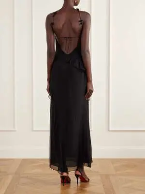 SIR. Lysia Open-back Embellished Ruffled Crepe Silk Halterneck Maxi Dress