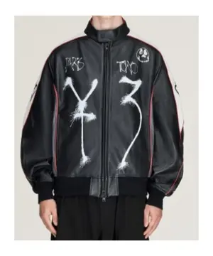Y3 Chito Graphic Leather Biker Jacket