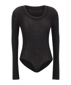 ENTIRE STUDIOS Wide Neck Long Sleeve Bodysuit - Black