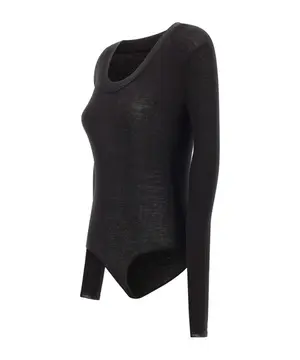 ENTIRE STUDIOS Wide Neck Long Sleeve Bodysuit - Black