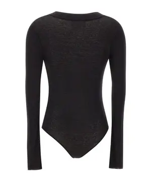 ENTIRE STUDIOS Wide Neck Long Sleeve Bodysuit - Black