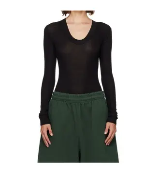 ENTIRE STUDIOS Wide Neck Long Sleeve Bodysuit - Black