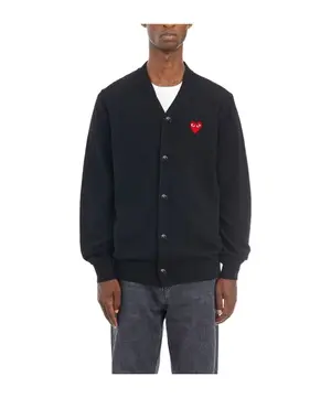 Play Comme Des Garcon V-neck Logo Cardigan - Black