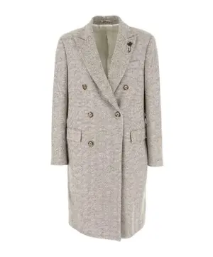 LARDINI Double-breasted Herringbone-tweed Coat