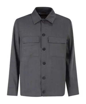 Peserico Button-front Long-sleeve Casual Jacket - Grey