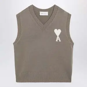 AMI Paris De Coeur Vest In Beige / Ecru - Cream