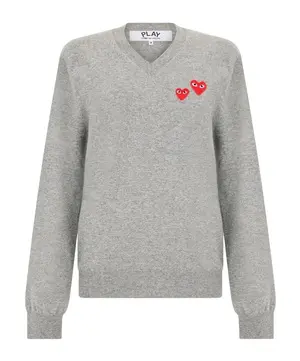 Play Comme Des Garcon Comme Des Garçons Play Heart Logo V-neck Knitted Sweater - Medium Grey