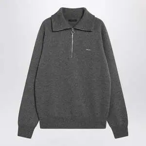 Prada Prada Slate Grey Polo Sweater In Wool And Cashmere Men Gray