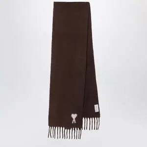 AMI Paris De Coeur Scarf In Alpaca Blend - Brown