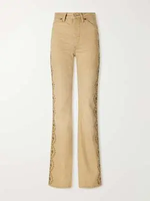Ralph Lauren Floral-embroidered Cotton Flared Pants - Tan
