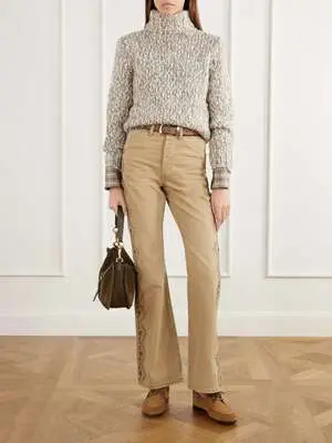 Ralph Lauren Floral-embroidered Cotton Flared Pants - Tan