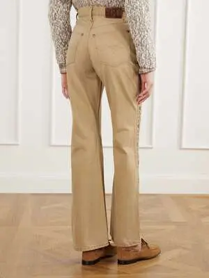 Ralph Lauren Floral-embroidered Cotton Flared Pants - Tan