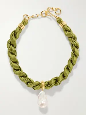 LIZZIE FORTUNATO Gold-plated Pearl Silk Necklace - Green