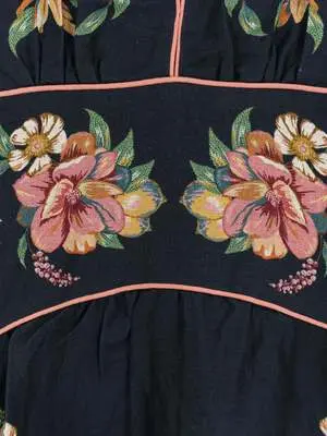 Farm Rio Floral Embroidered Midi Dress - Black