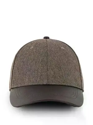 Manière De Voir Ellis In Taupe Textured Tailored Cap With Leather Brim - Brown