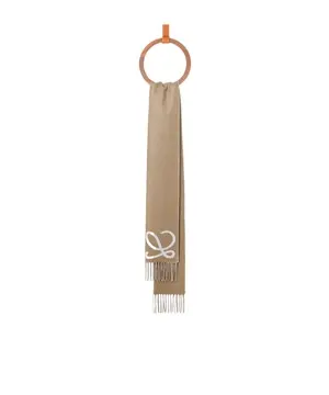 Loewe Anagram Fringed Edge Scarf - Beige/light Blue