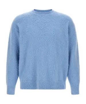 ROBERTO COLLINA Crew Neck Fluffy Knit Sweater - Light Blue