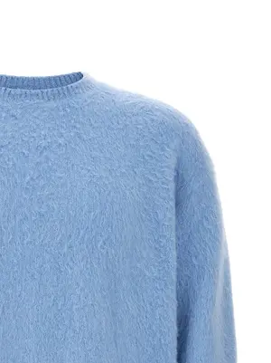 ROBERTO COLLINA Crew Neck Fluffy Knit Sweater - Light Blue