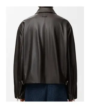 Loewe Long-sleeved Zip-up Leather Jacket - Dark Brown