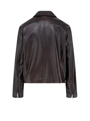 Loewe Long-sleeved Zip-up Leather Jacket - Dark Brown