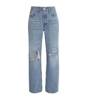 RE-DONE Distressed Mid-rise Straight Jeans - Blue