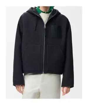 Loewe Hooded Jacket In Wool Blend - Deep Navy Blue
