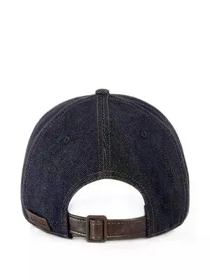 Manière De Voir Ellis In Indigo Denim Cap With Leather Brim