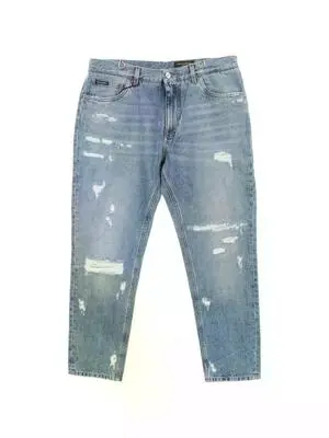 Dolce & Gabbana 2020s Distressed Logo-embroidered Jeans - Blue
