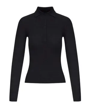 Max Mara Mxmangel Long-sleeved Ribbed Polo Jumper - No