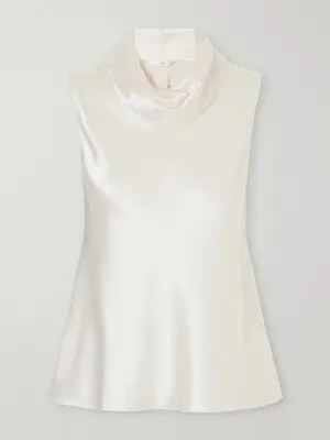 LESET Barb Draped Satin Blouse - Neutrals