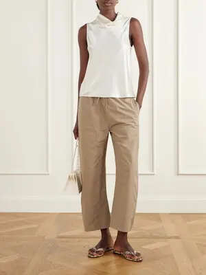 LESET Kyoto Drawstring Cotton-poplin Barrel-leg Pants