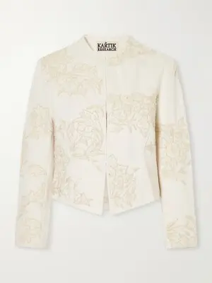 KARTIK RESEARCH Bead-embroidered Denim Jacket - Neutrals