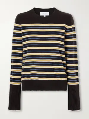 LA LIGNE Lean Lines Striped Cashmere Sweater - Brown