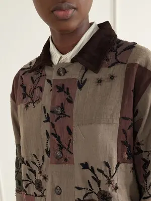 KARTIK RESEARCH Embellished Suede-trimmed Patchwork Woven Cotton Jacket