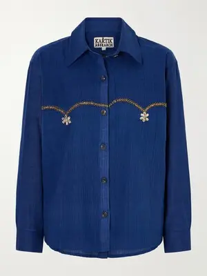 KARTIK RESEARCH Bead-embellished Layered Striped Cotton Shirt