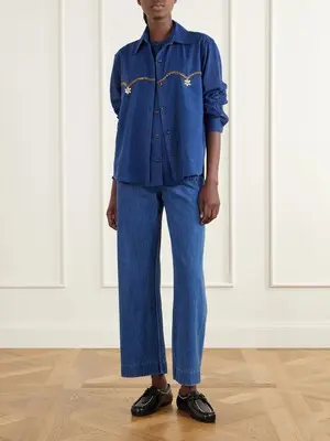 KARTIK RESEARCH Bead-embellished Layered Striped Cotton Shirt
