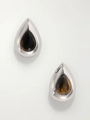 JULIETTA Vale Rhodium-plated Tiger's Eye Earrings - Silver