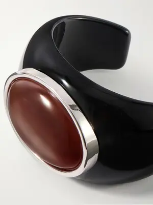 JULIETTA Lina Rhodium-plated Resin Carnelian Bangle - Black