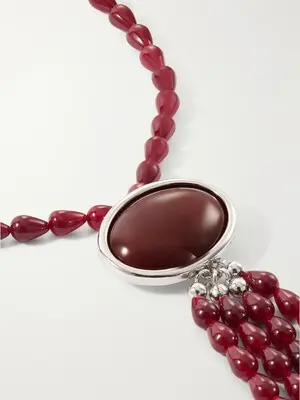 JULIETTA Clio Rhodium-plated Carnelian Beaded Necklace