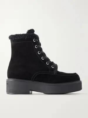 GIANVITO ROSSI Shearling-trimmed Suede Ankle Boots - Black