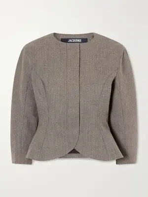Jacquemus Palmier Peplum Wool-hopsack Blazer - Brown