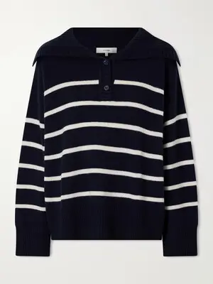 FRAME Striped Cashmere Polo Shirt - Blue